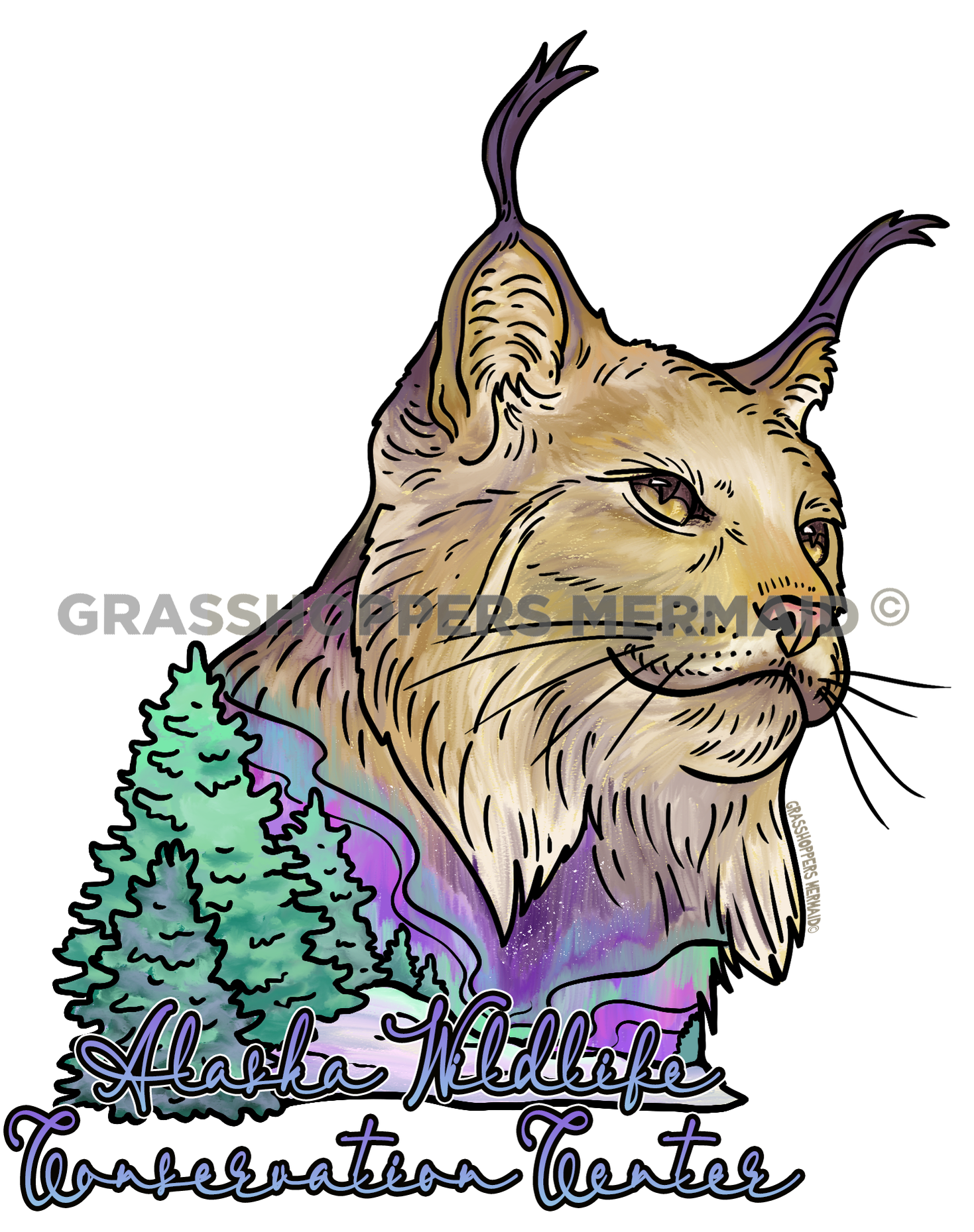 Watercolor Northern Lights Lynx