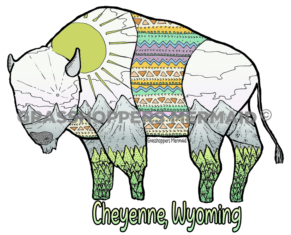 Aztec Buffalo Sticker – Grasshopper's Mermaid