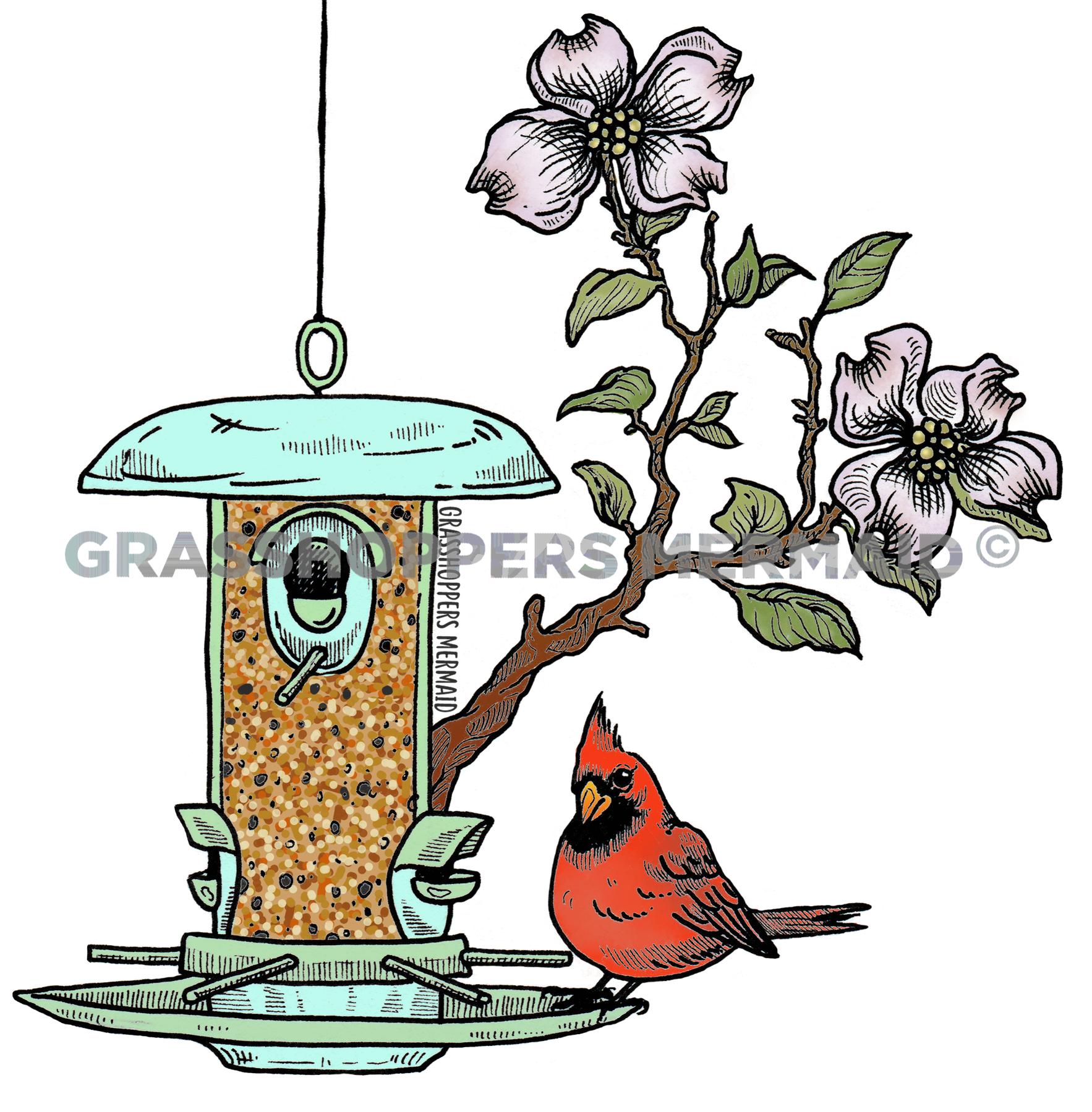 Cardinal Feeder Sticker – Grasshopper's Mermaid